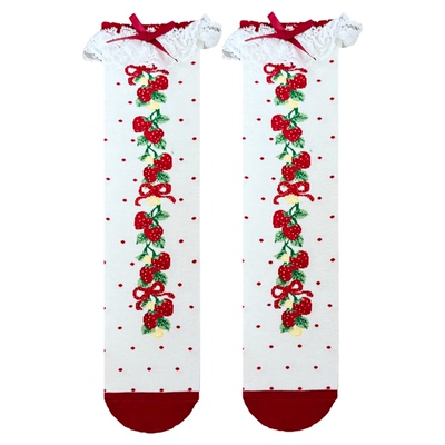 原创roji草莓串洛丽塔瘦腿过膝袜