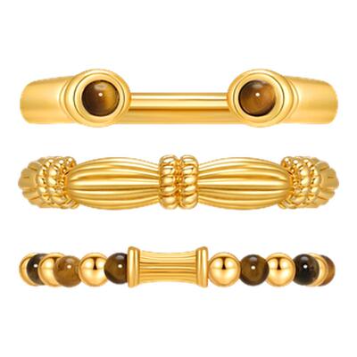 Oups塔尼金色虎眼石戒指套组原创