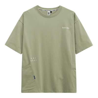 ONIARAI/鬼洗24新品四季绘枫叶拼接口袋简约宽松短袖T恤男B840238
