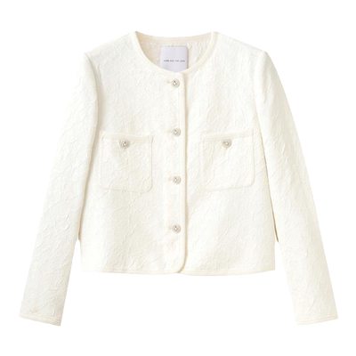 水云间白色小香风短款小外套女秋季新款2026时尚外搭无领长袖小衫