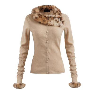 JELLOJELLO羊毛纽扣毛领针织开衫