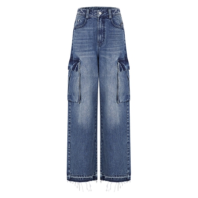 none水洗雪花工艺毛边设计牛仔裤