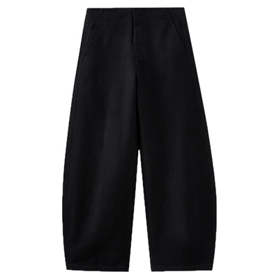 水云间黑色纯棉弯刀香蕉裤女休闲镰刀长裤子宽松松弛慵懒风2026春