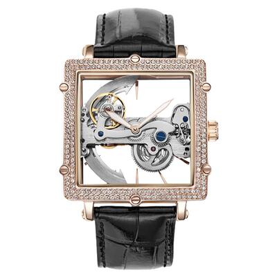 DAVENA满天星方真皮女士机械手表