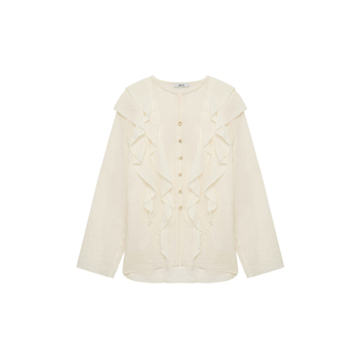 MESUX米岫26夏含莱赛尔苎麻面料波西风荷叶花边宽松衬衫MOMUC401