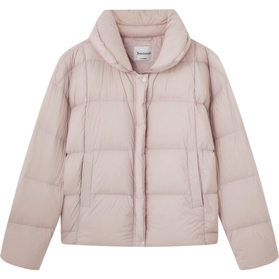 Juicy Couture橘滋云朵印花翻领粉外套90白鸭绒羽绒服女