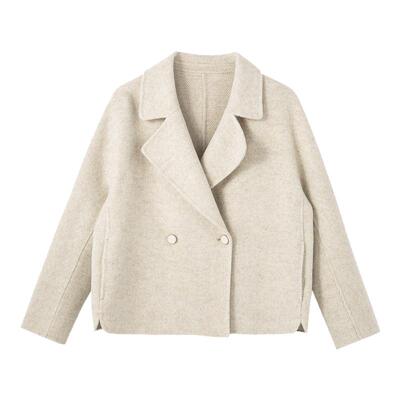 布景西装领纯色宽松短款羊毛大衣