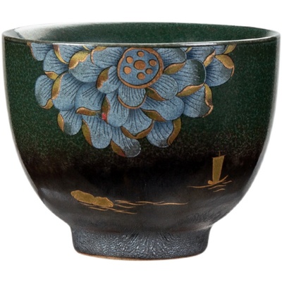 窑变釉瑞荷主人杯｜便携包荷花陶瓷小茶杯品茗杯粗陶单杯中式茶盏