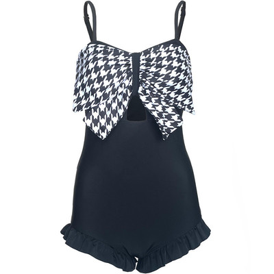 千鸟格女连体修身游泳衣包邮