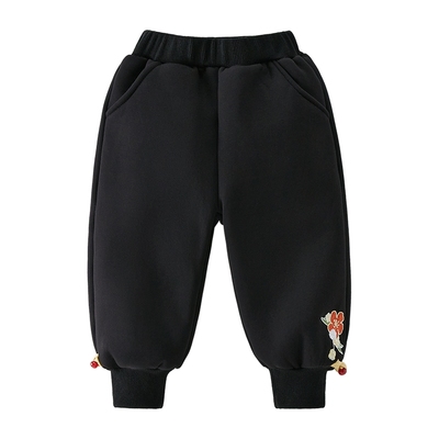 女童加绒裤子小童秋冬中式保暖长裤宝宝拜年新款卫裤儿童冬装裤子