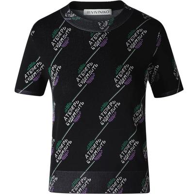 IIIVIVINIKO春夏新品字母提花圆领短身T恤女M130119605A