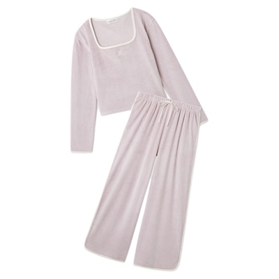 SNIDEL HOME2025秋冬新品舒适方领居家睡衣长睡裤套装SHCO255112