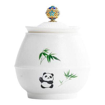 紫泉涧茶叶罐熊猫官帽陶瓷密封罐