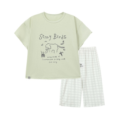 LK儿童桑蚕丝家居睡衣套装春夏