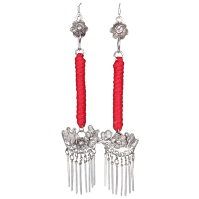 民族风镀银女红色喜庆喜鹊耳环