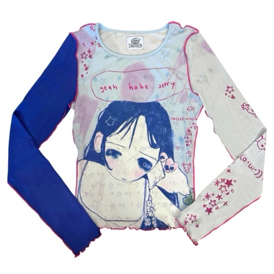 sixthdimension千禧辣妹y2k网纱长袖T恤女亚文化2025春季新款上衣