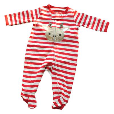 纯棉长袖连体衣新生包脚圣诞拉链