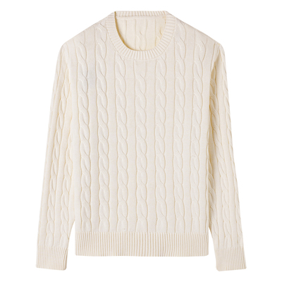 羊绒触感长绒棉绞花圆领针织衫