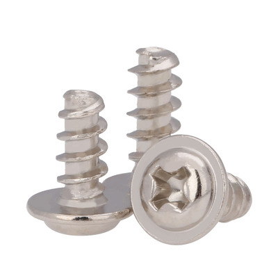 PWB碳钢/镀镍盘头十字圆头自带垫片平尾自攻螺丝钉M1.4M2M2.6M3M4