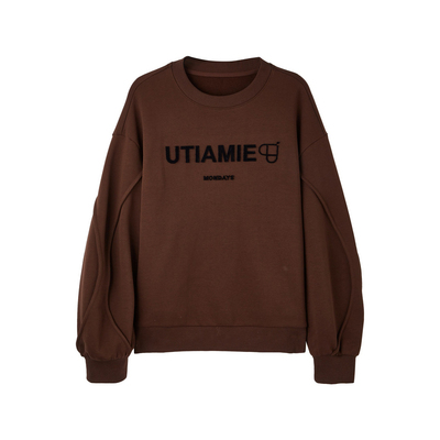 U/TI咖色阔袖印花卫衣女百搭简约棉质潮休闲上衣尤缇时尚冬季新款