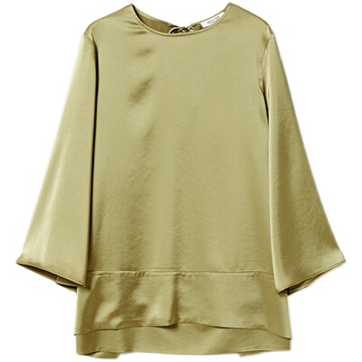 *WCS07085 茉莉雅集 流淌的光泽舒展日本三醋酸八分袖圆领衬衫女