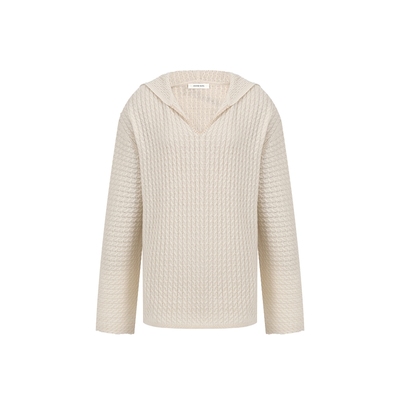 CONCISE-WHITE简白2025秋冬新品绞花连帽羊绒毛衣针织衫上衣女