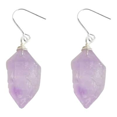 天然石紫水晶石耳环女
