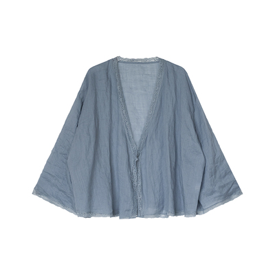 安妮森林纯苎麻花边拼接防晒开衫