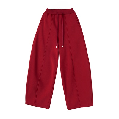 加绒加厚红色卫裤宽松休闲裤