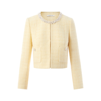 朗姿/LIME莱茵重工千金风钉珠钻链小香风套装短外套配直筒裙新款