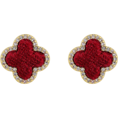 红色微镶丝绒四叶草耳钉高级感