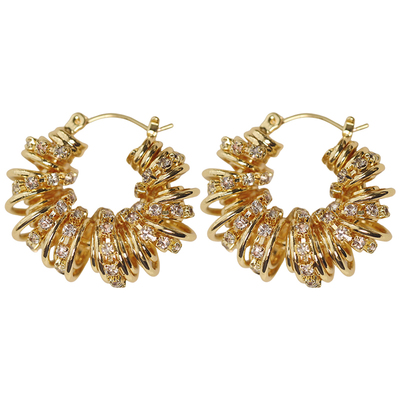 巨好看满钻金色圈圈耳环圆脸耳扣