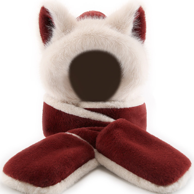 惟嫒保暖熊熊三件套毛乎乎狼耳