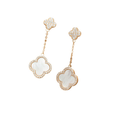 苏瑞瑞长款四叶草吊坠流苏耳钉微镶镀金名媛小香气质原理显瘦耳环