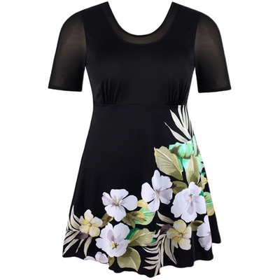 大码泡温泉保守性感裙式游泳衣