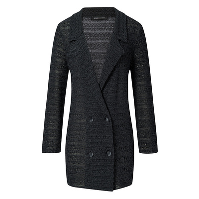 BCBG春秋静奢美学设计感立体镂空编织双排扣外搭女士针织外套薄款