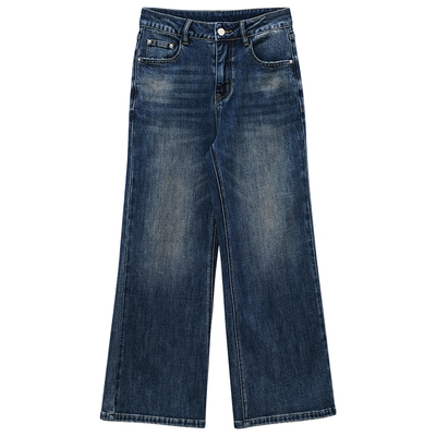 复古牛仔裤直筒裤拖地裤长裤女春