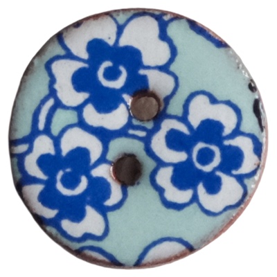 光亮蓝白花卉青底手工陶瓷纽扣