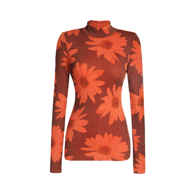 XULU原创轻奢弹力亮丝金线印花通勤气质修身百搭长袖高领打底衫