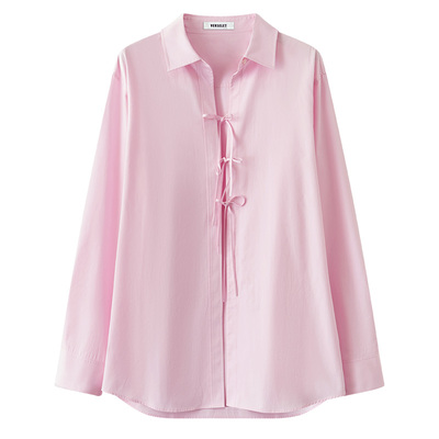 VERSELET粉色海岛棉系带长袖衬衫
