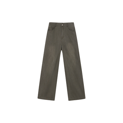 Jamor军绿直筒牛仔裤2026春季新款高腰显瘦时尚美式复古做旧长裤