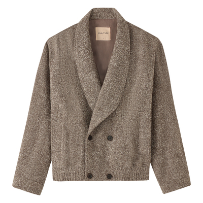 95%羊毛青果领双排开衫夹克外套