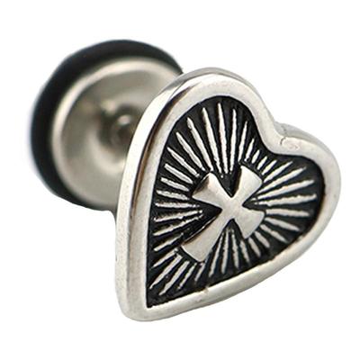 心形十字架钛钢1.2MMshinma耳钉