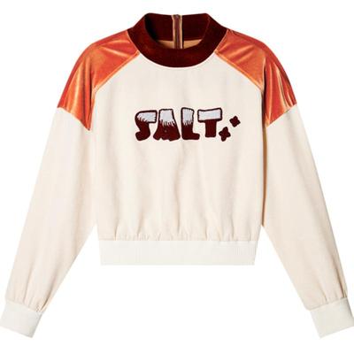 SALT.P可颜2024春活力撞色雪尼尔丝绒手钩花棒球卫衣