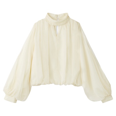 SNIDEL2025秋冬新品优雅半高领露肩灯笼袖雪纺衬衫上衣SWFB255072