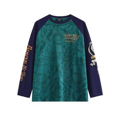 【大道之子联名】Ed Hardy埃德哈迪新款深绿拔印烫钻男士长袖T恤