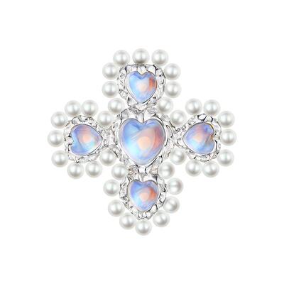 925银镂空爱心满钻珍珠名媛耳环