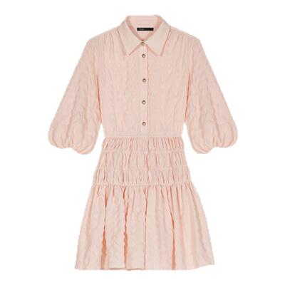 Maje浅桃红色翻领短款收腰连衣裙