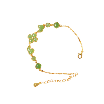 天然和田玉碧玉纯银镶嵌葫芦四叶草款手链 女款玉石镶嵌款饰品