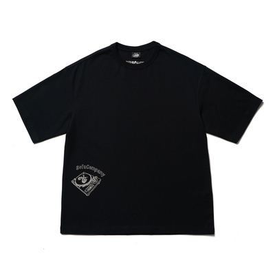 唱针刺绣图案250g新疆棉短袖T恤